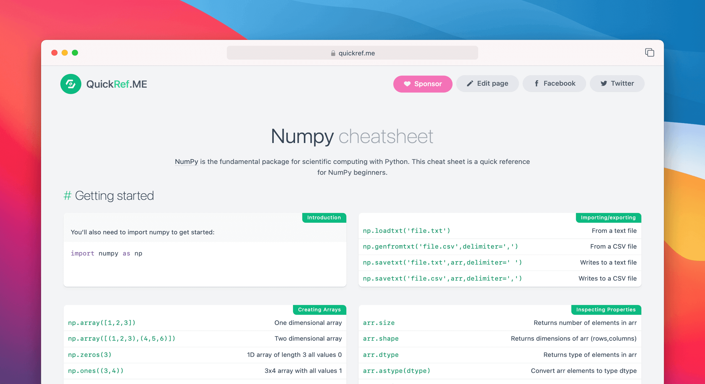 Numpy Cheat Sheet And Quick Reference